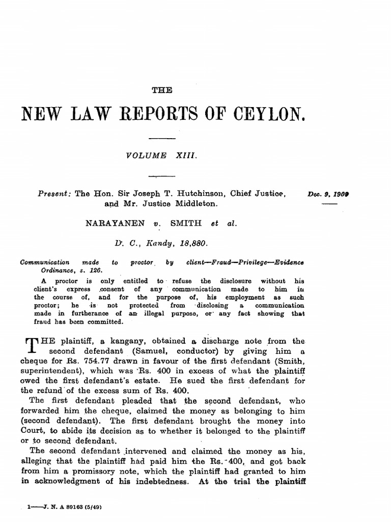 001 NLR NLR V 13 Narayanen v. Smith Et Al | PDF | Justice | Crime ...