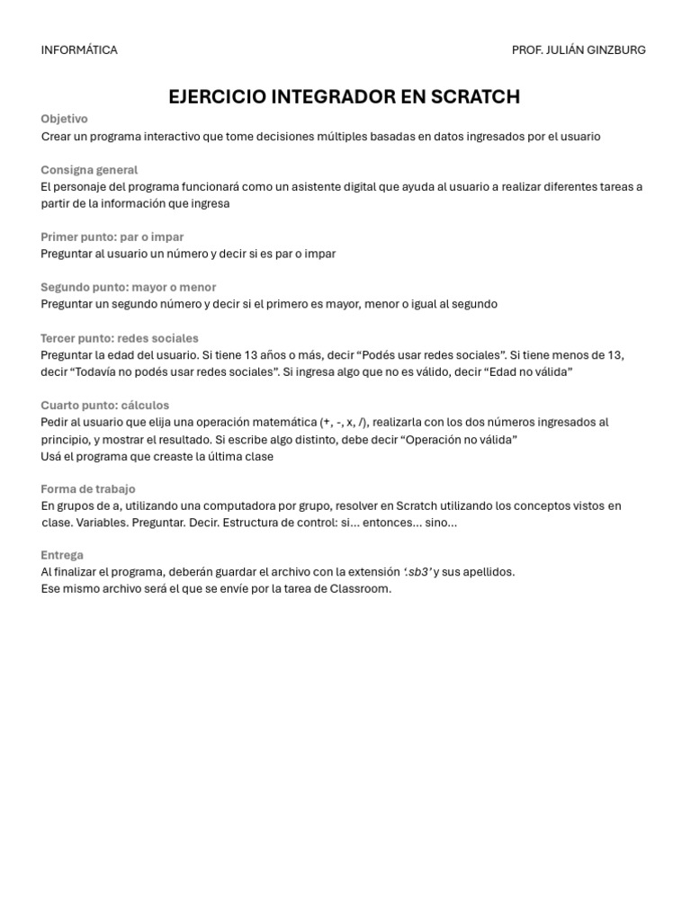 Ejercicio Integrador en Scratch | PDF