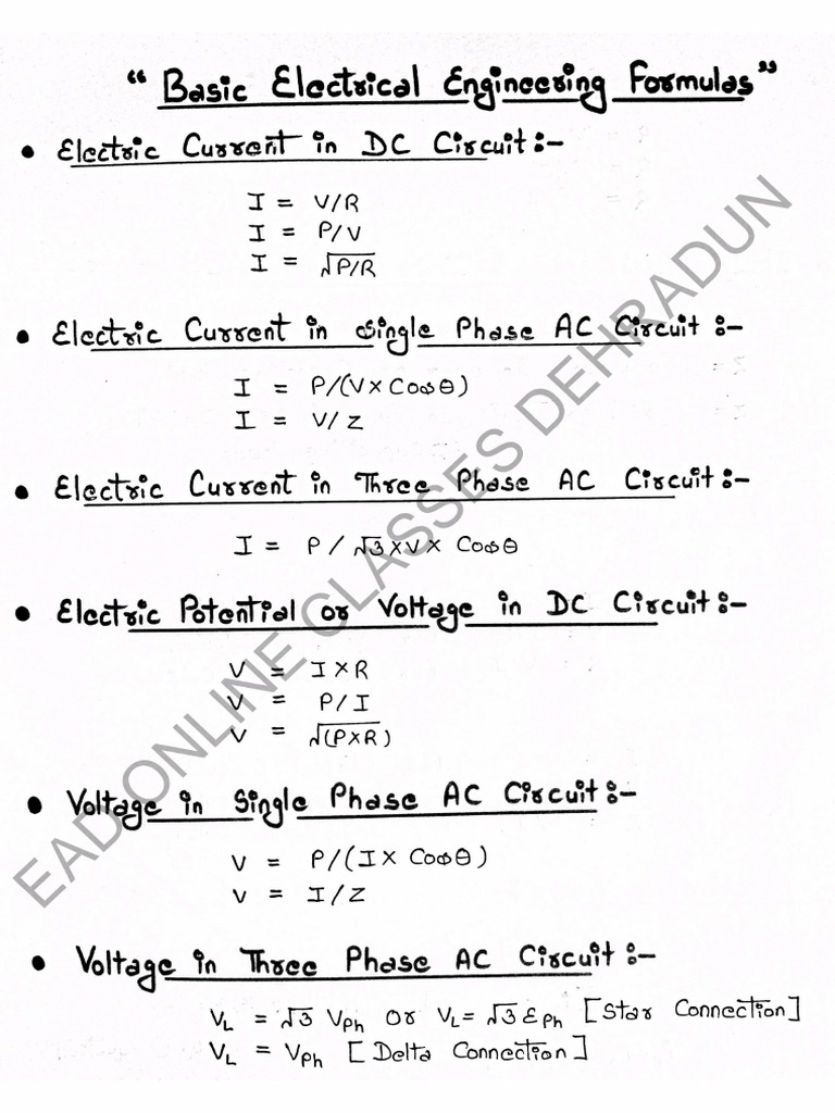 Electrical Formula | PDF