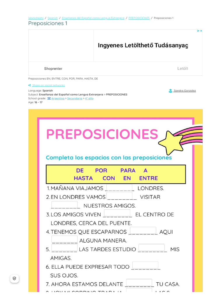 Ejercicios de Preposiciones en Español | PDF