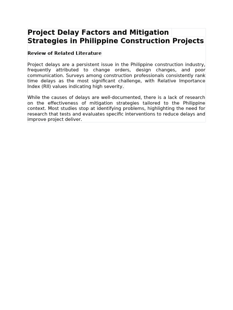Project Delay Factors and Mitigation Strategies in Philippine ...