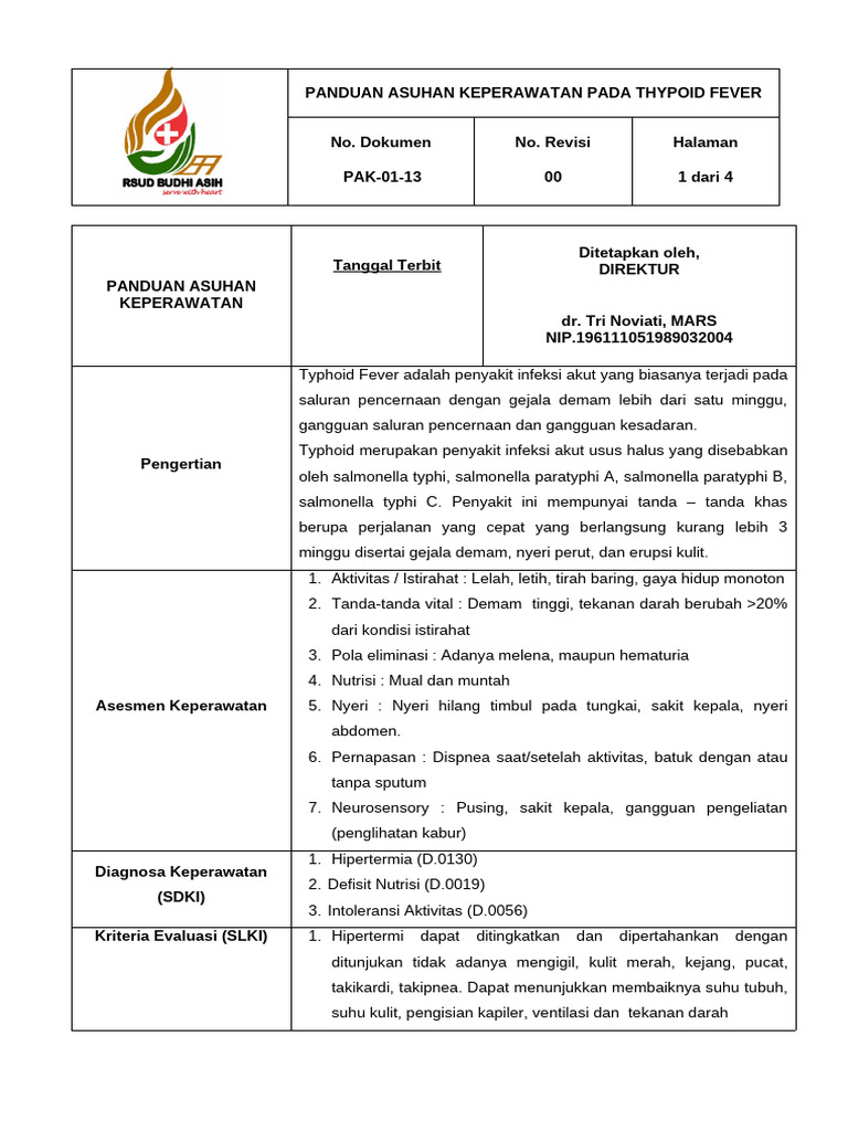 Panduan Asuhan Keperawatan Typhoid | PDF