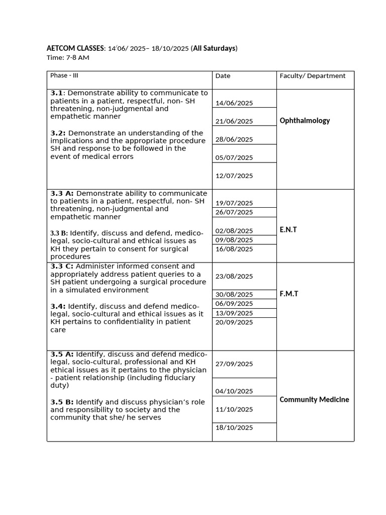 AETCOM Class Schedule 2025 | PDF