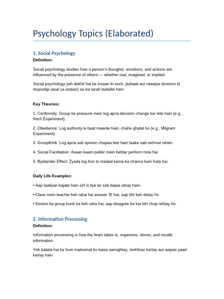Psychology Concepts Explained | PDF | Memory | Long Term Memory