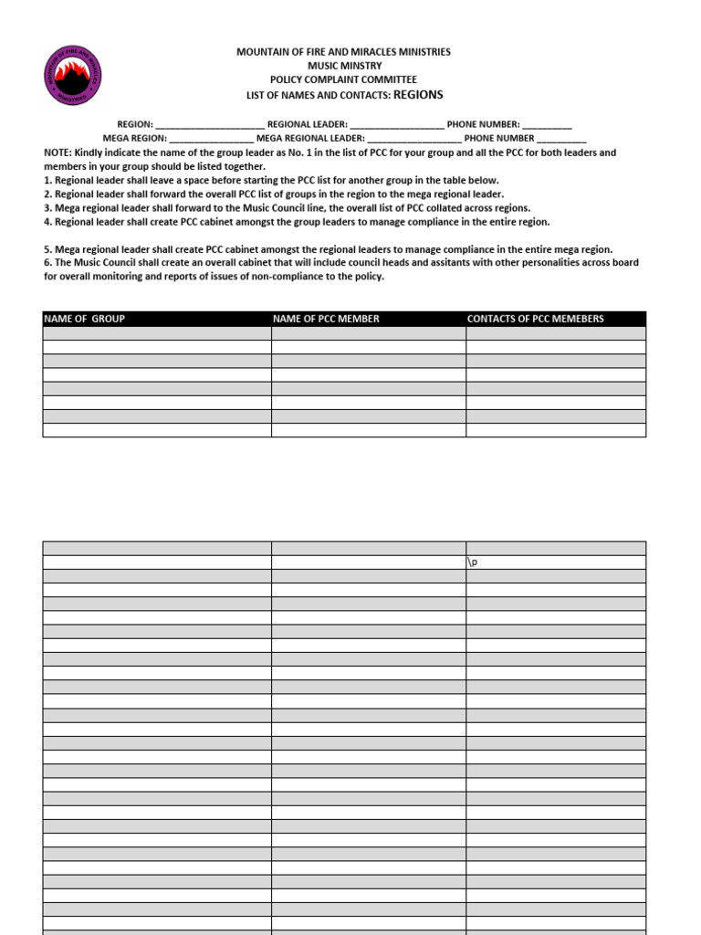 PCC REGIONS - Registration Excel Real | PDF