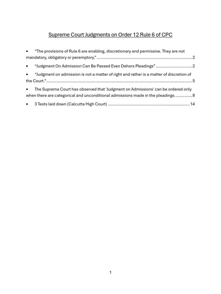 Supreme Court Insights on Order 12 Rule 6 | PDF | Lawsuit | Leasehold ...