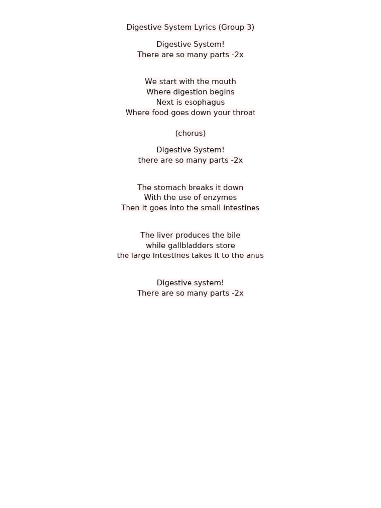 Digestive System Song Lyrics | PDF
