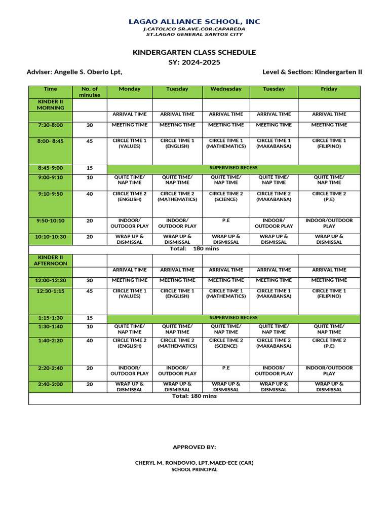 Individual Class Schedule k2 2024 2023 1 | PDF