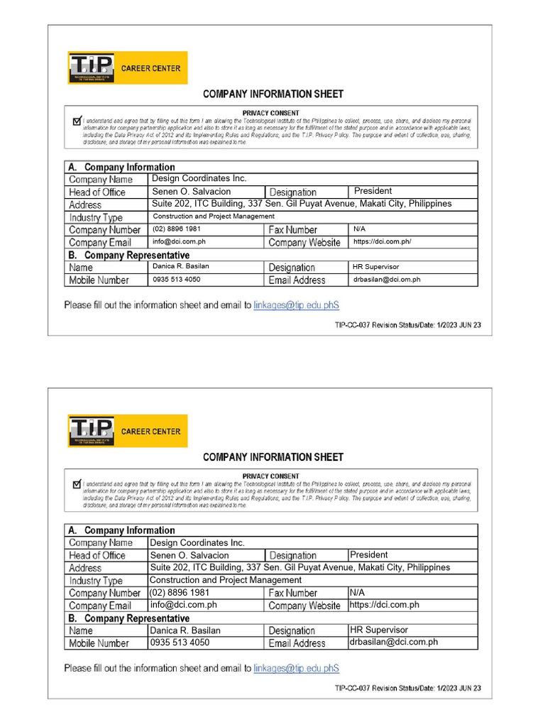 TIP-CC-037 Company Information Sheet | PDF