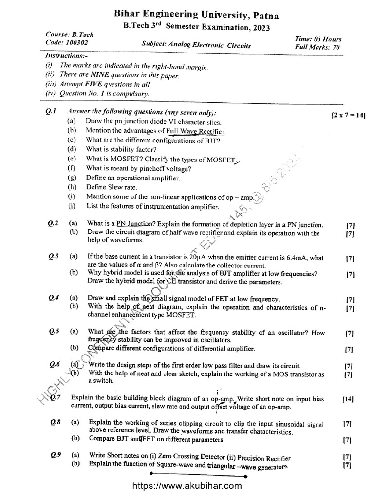 Btech 3 Sem Analog Electronic Circuits 100302 2023 | PDF