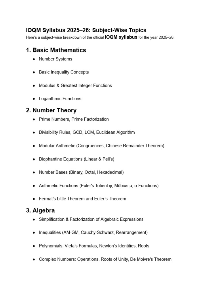 IOQM Syllabus 2025-26 | PDF