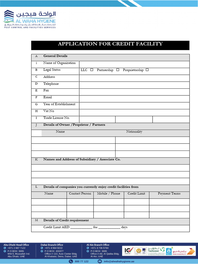 Credit Facility Application Form | PDF | Payments | Business Law