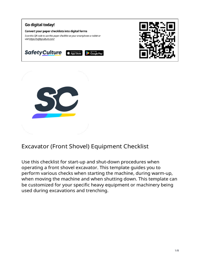 Excavator (Front Shovel) Equipment Checklist | PDF | Machines ...