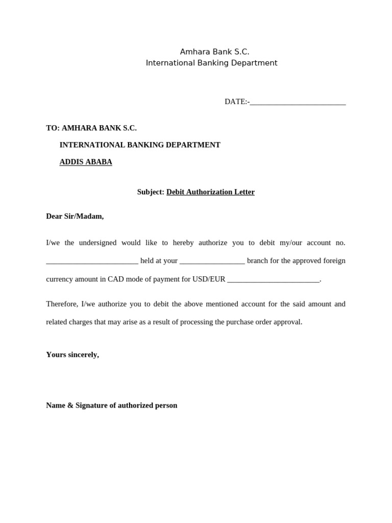 Debit Authorization Format Cad | PDF