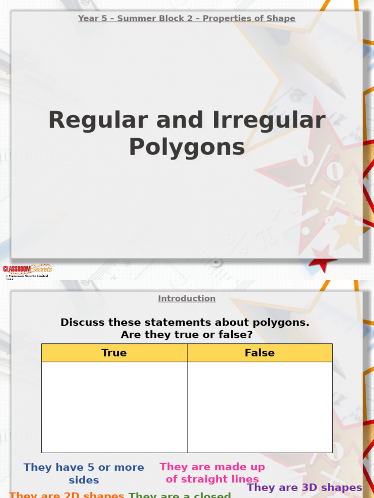 Regular and Irregular Polygons: Year 5 - Summer Block 2 - Properties of ...