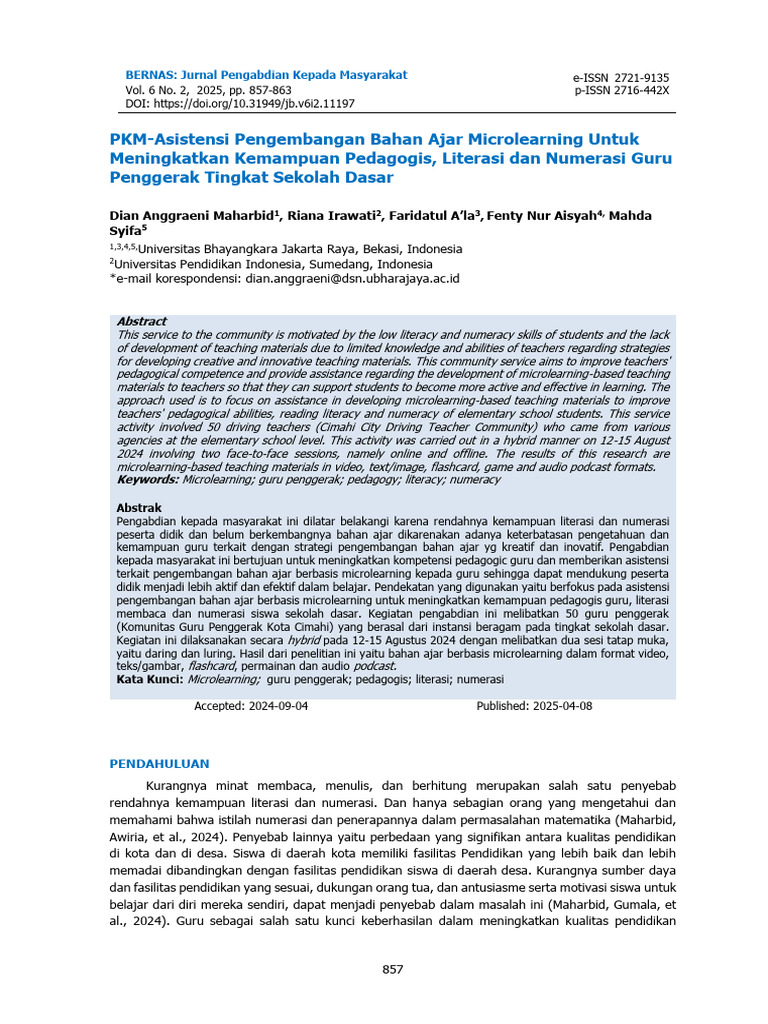 Asistensi Pengembangan Bahan Ajar Microlearning Untuk Meningkatkan Kemampuan Pedagogis, Literasi ...