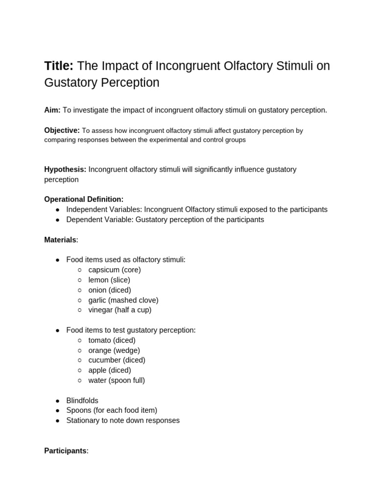 Taste Perception Experiment (Psychology) | PDF | Perception | Odor