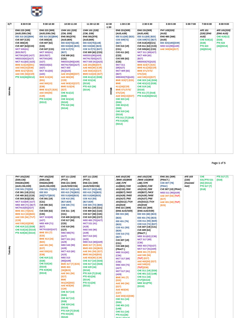 Updated - 2024 - 2025 First Semester Engrg Lecture Timetable 06102024-1 ...
