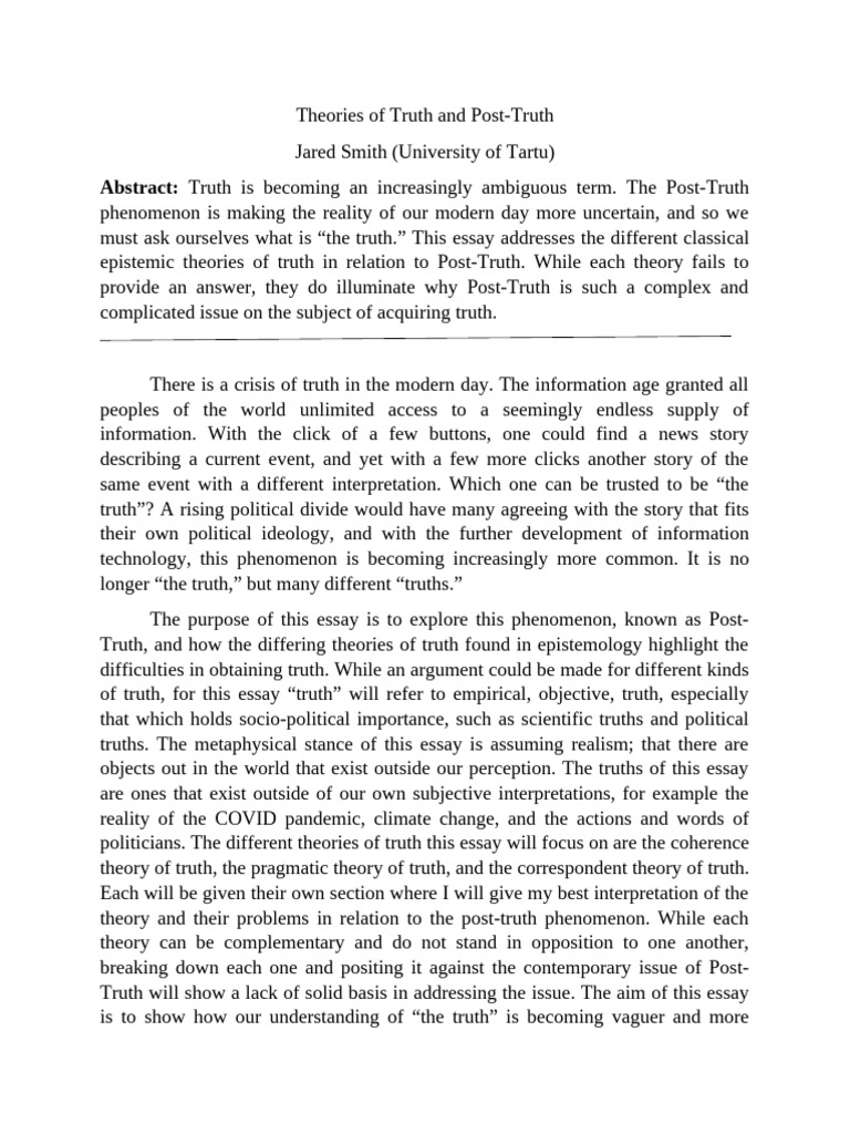 Truth Theories in the Post-Truth Era | PDF | Truth | Epistemology
