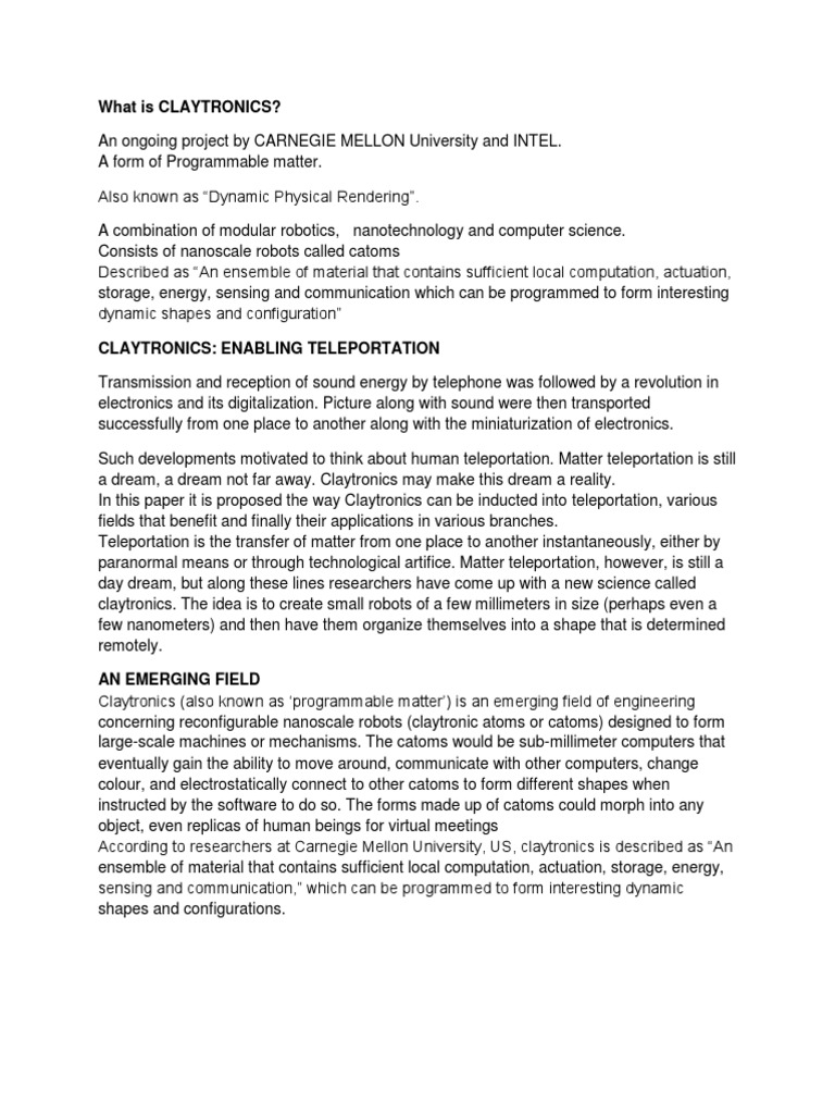 What Is Claytronics | PDF | Emerging Technologies | Science And Technology