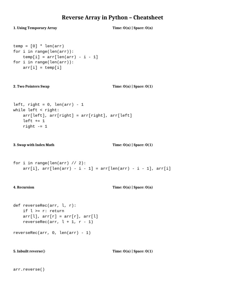 Reverse Array Cheatsheet | PDF