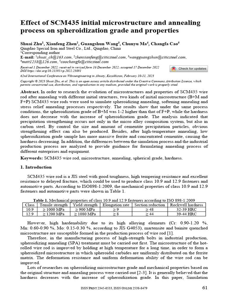 SCM435 Spheroidization and Hardness Analysis | PDF | Heat Treating | Steel