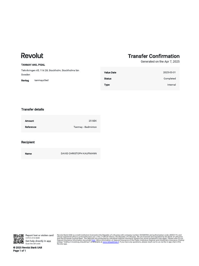 p2p Transaction Confirmation Report en 381f20 | PDF