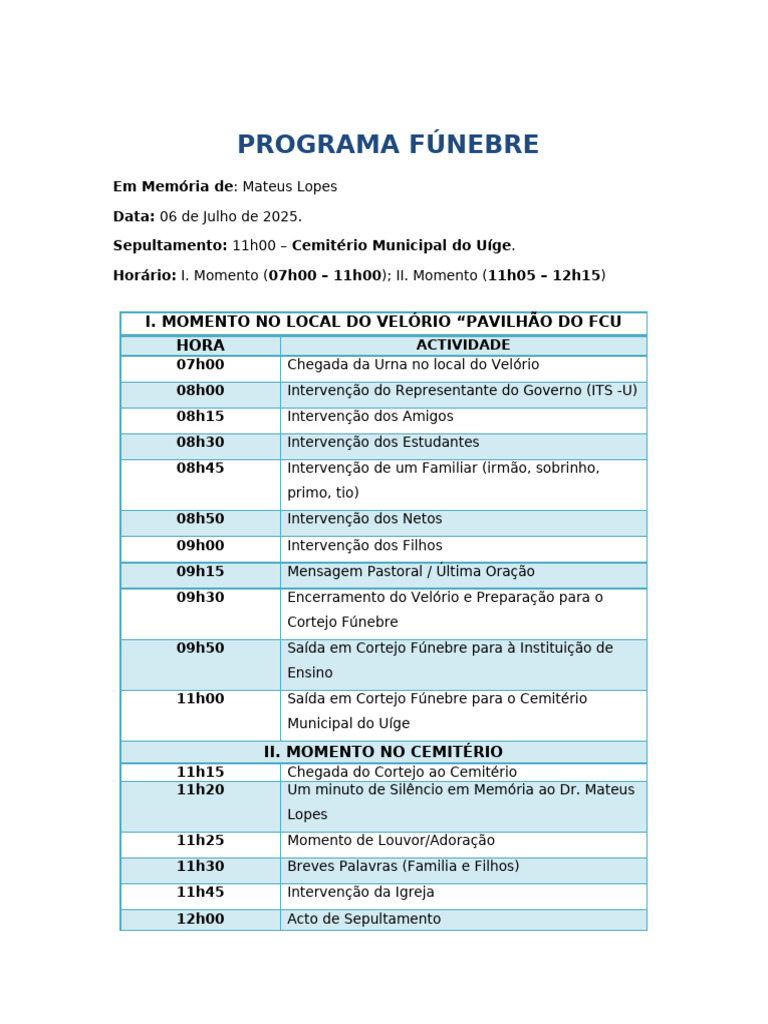 Programa Fúnebre de Mateus Lopes | PDF