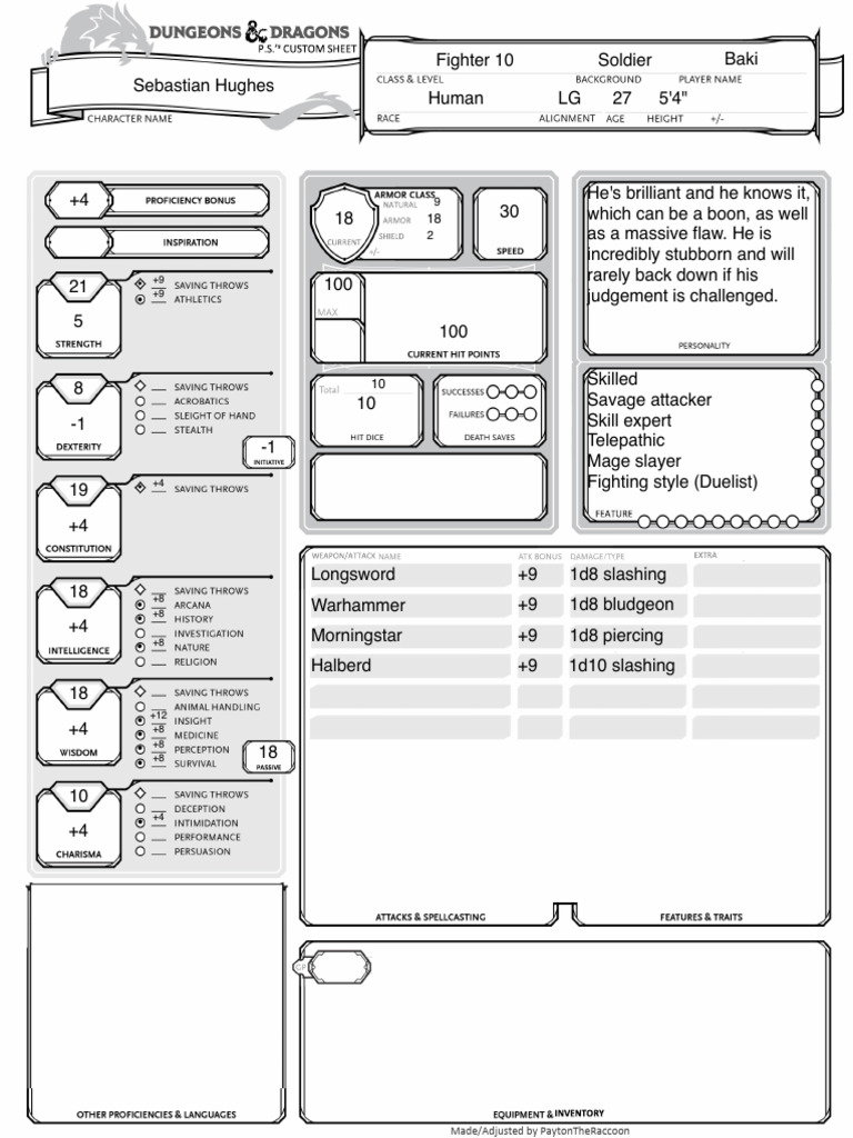 Improved Character Sheet Fillable 2 | PDF