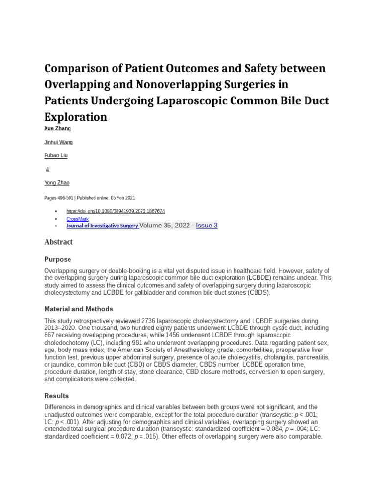 Comparison of Patient Outcomes and Safety Between Overlapping and ...