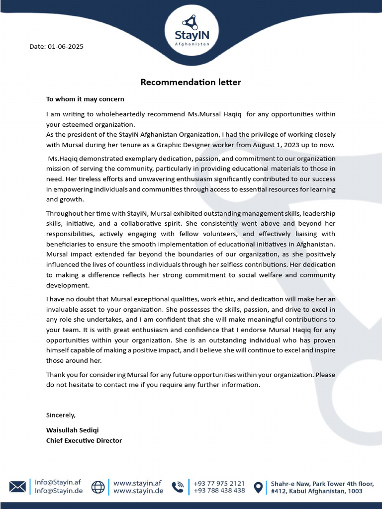 Letter Head - Ms - Mursal Haqiq | PDF