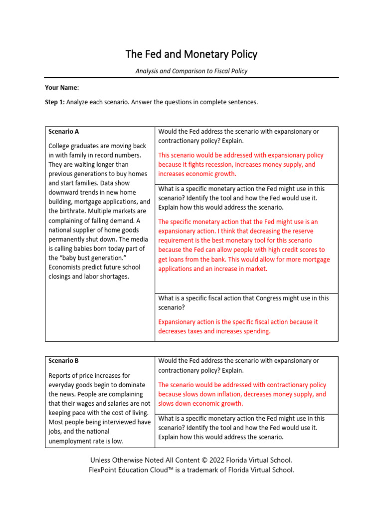 Fed and Monetary Policy Assignment Template | PDF | Cost Of Living | Fiscal Policy