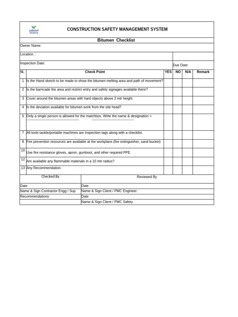 Bitumen Safety Checklist PDF | PDF