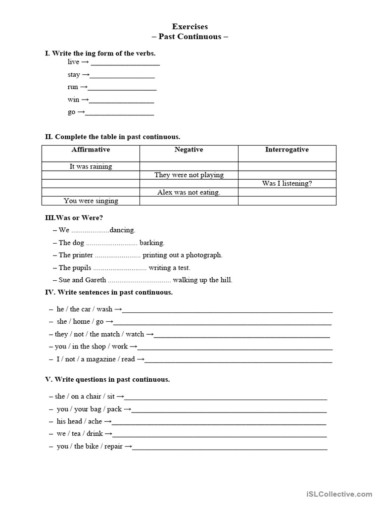 Past Continuous Exercises for Practice | PDF