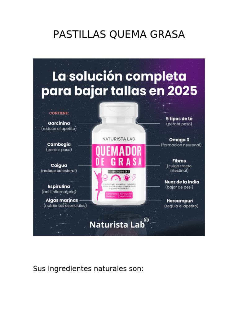 Pastillas Quema Grasa Ingredientes | PDF | gordo | Dieta y nutrición