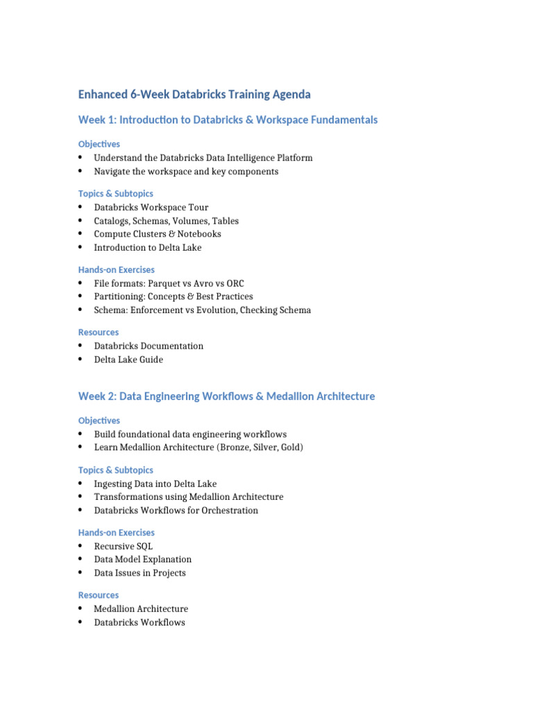 Enhanced Databricks Training Agenda | PDF | Sql | Data