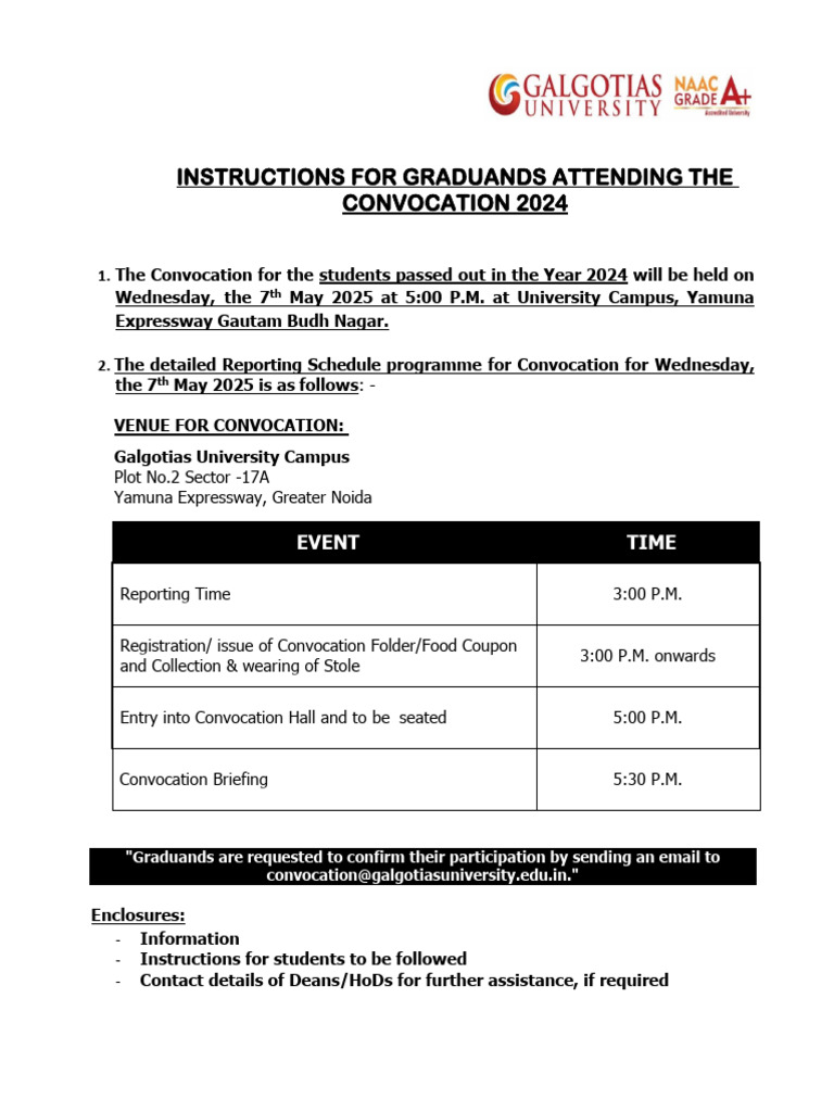 Instructions For Graduand For Convocation 2024 | PDF