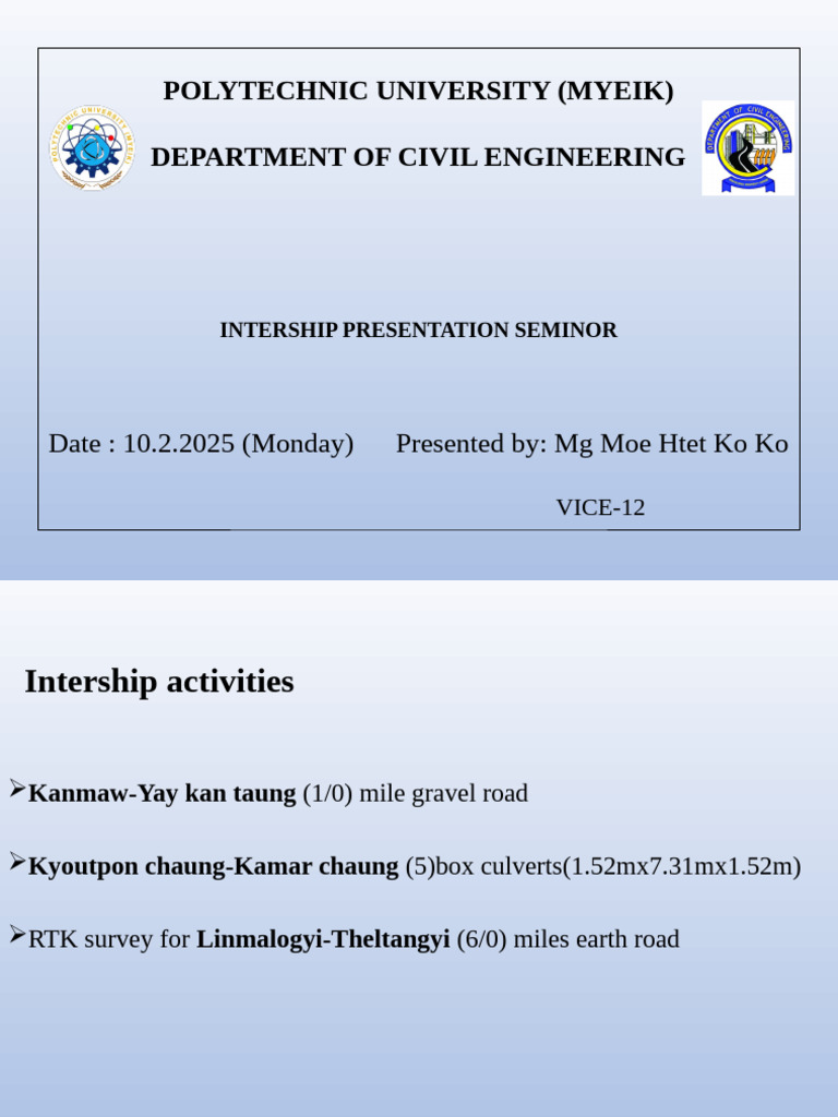 Civil Engineering Internship Overview | PDF