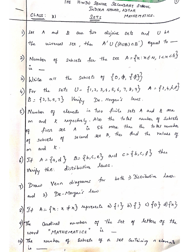 Sets Worksheet | PDF