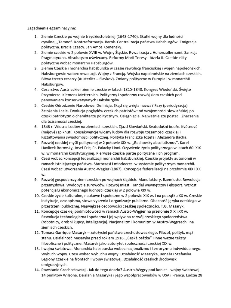 Zagadnienia Egzaminacyjne Historia 2 | PDF