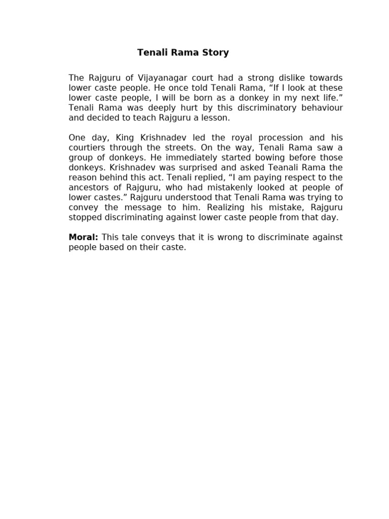 Tenali Rama's Lesson on Caste Discrimination | PDF