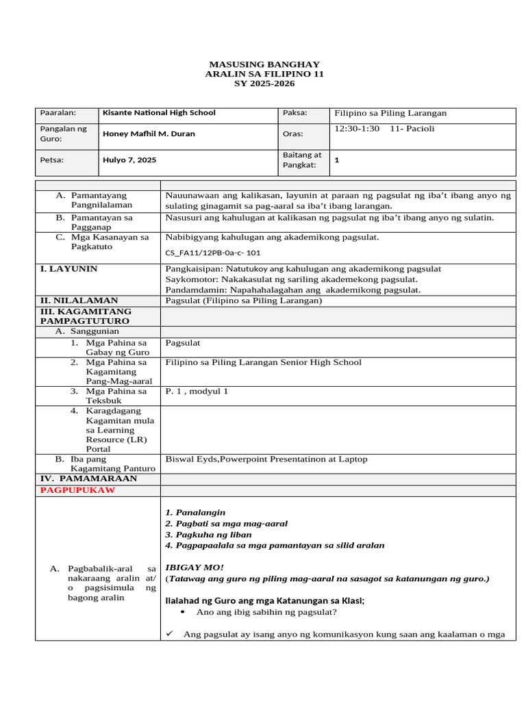 LP SHS Piling Larangan 1 | PDF