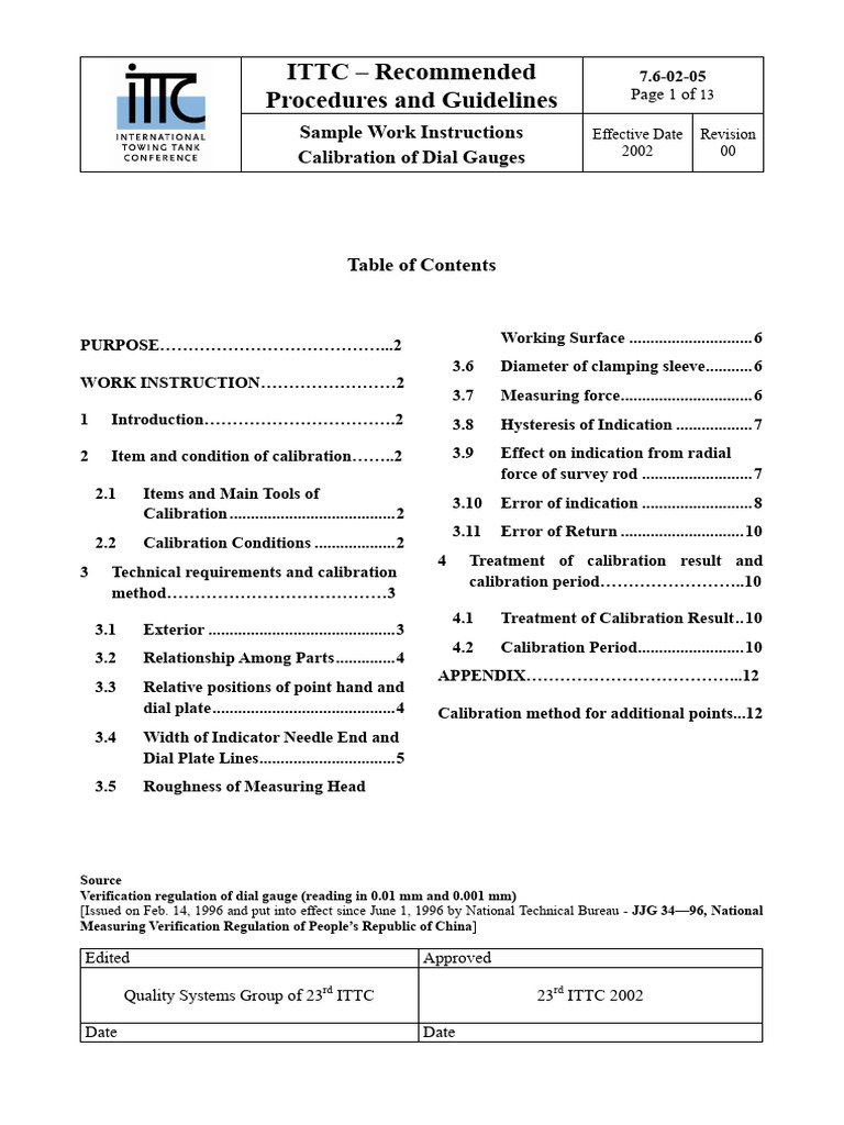 76-02-05 Dial Gauge Calibration | PDF | Calibration | Quantity