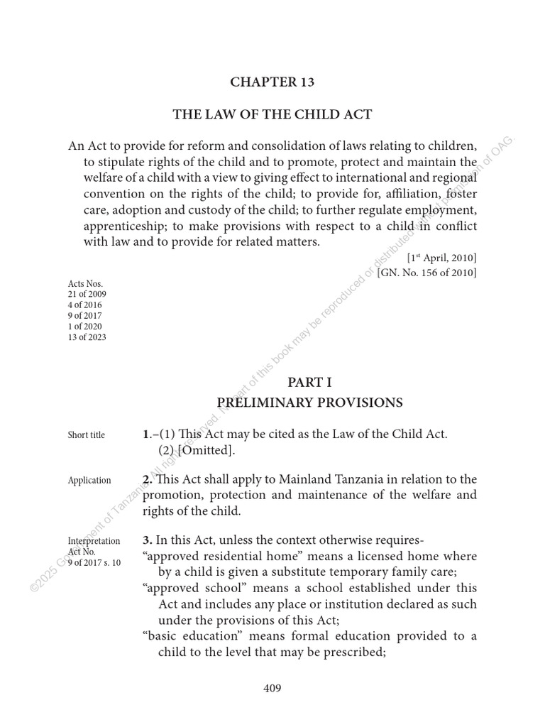 Law of the Child Act 2023 Overview | PDF | Parent | Disability