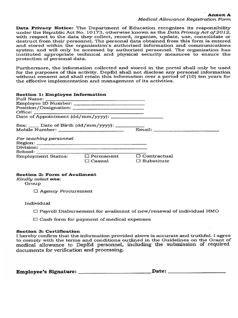 Medical Allowance Registration Form Annex A | PDF