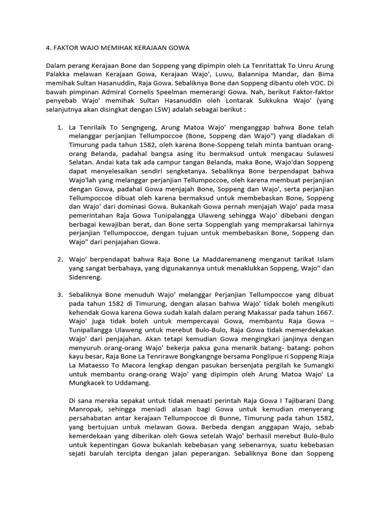 Faktor Wajo' Mendukung Gowa dalam Perang | PDF