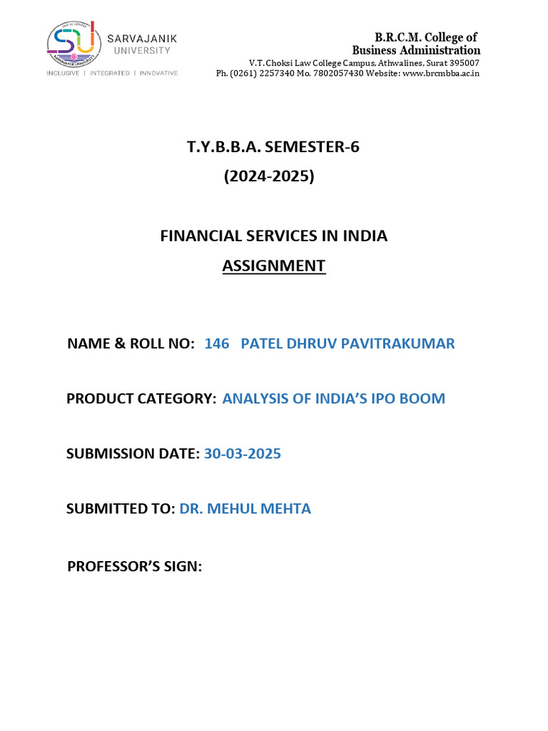 146 Dhruv Patel Fsi Assignment | PDF | Initial Public Offering ...