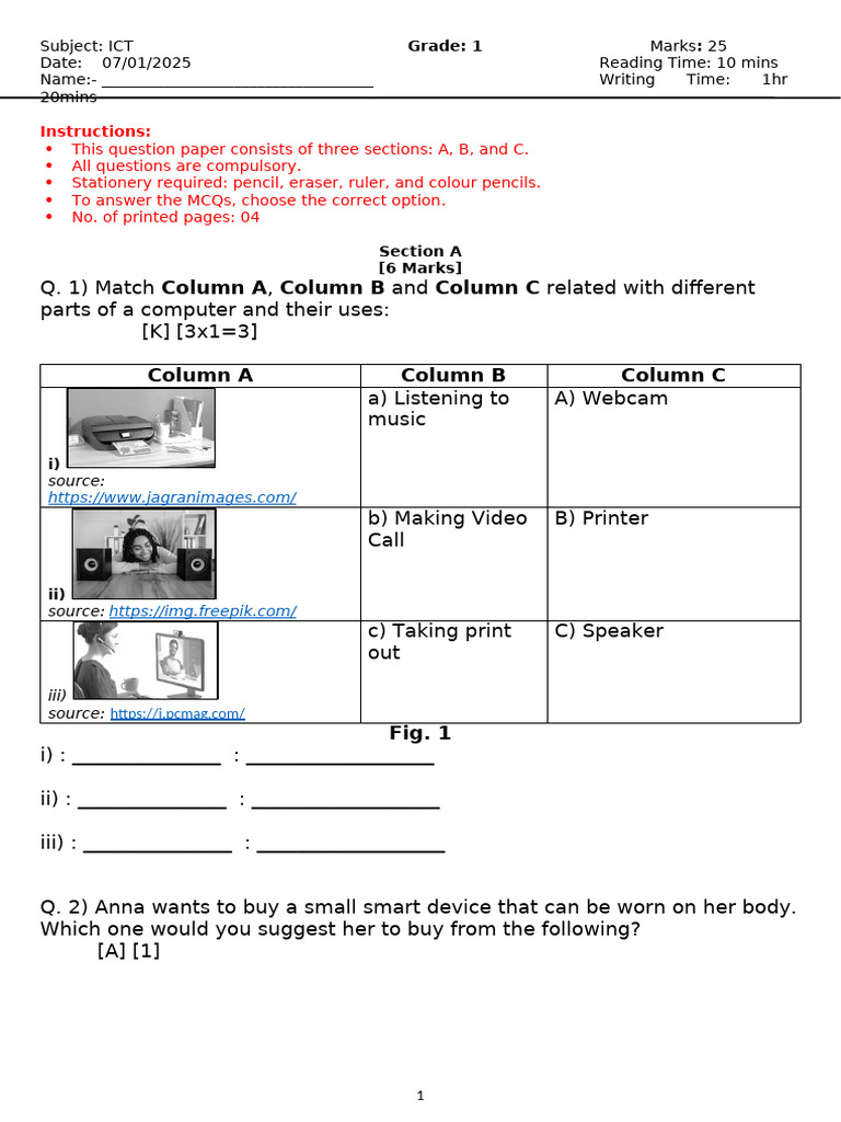 Periodic Test II Grade 1 ICT QP SET S | PDF | Laptop | Personal Computers