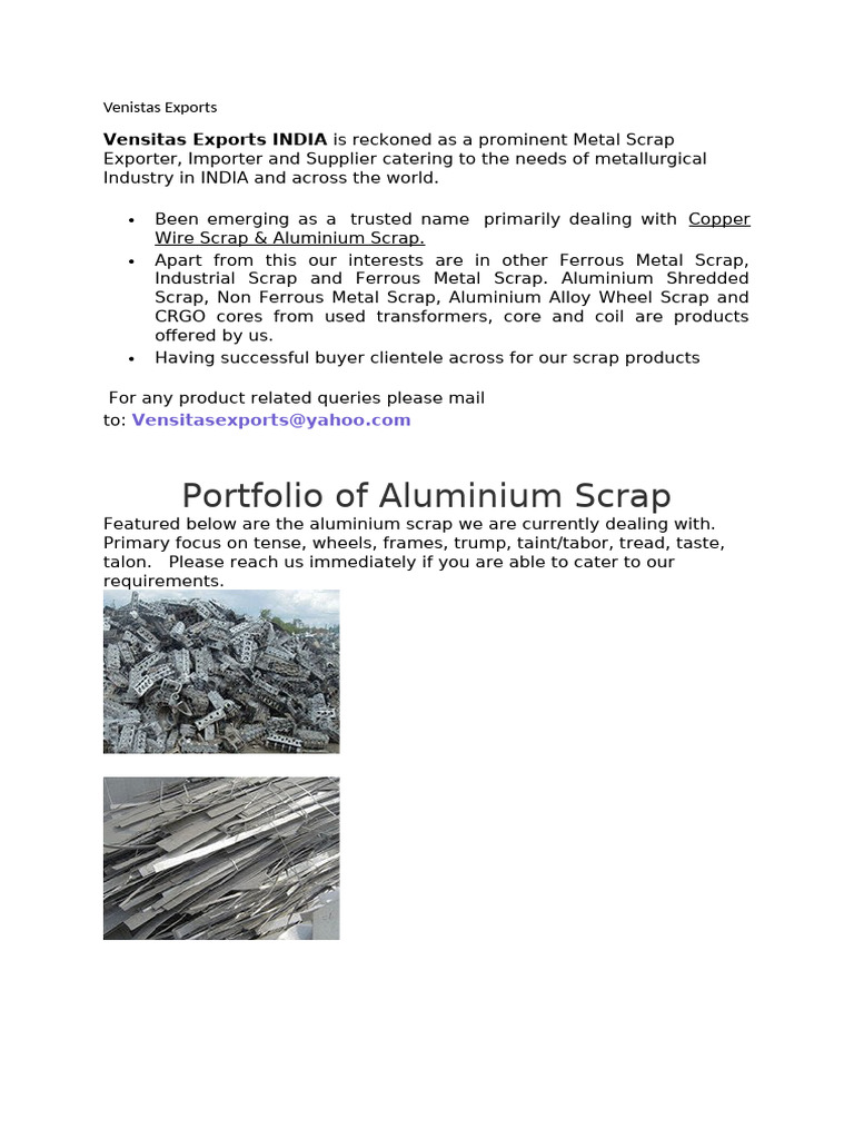 Venistas Exports: Metal Scrap Solutions | PDF
