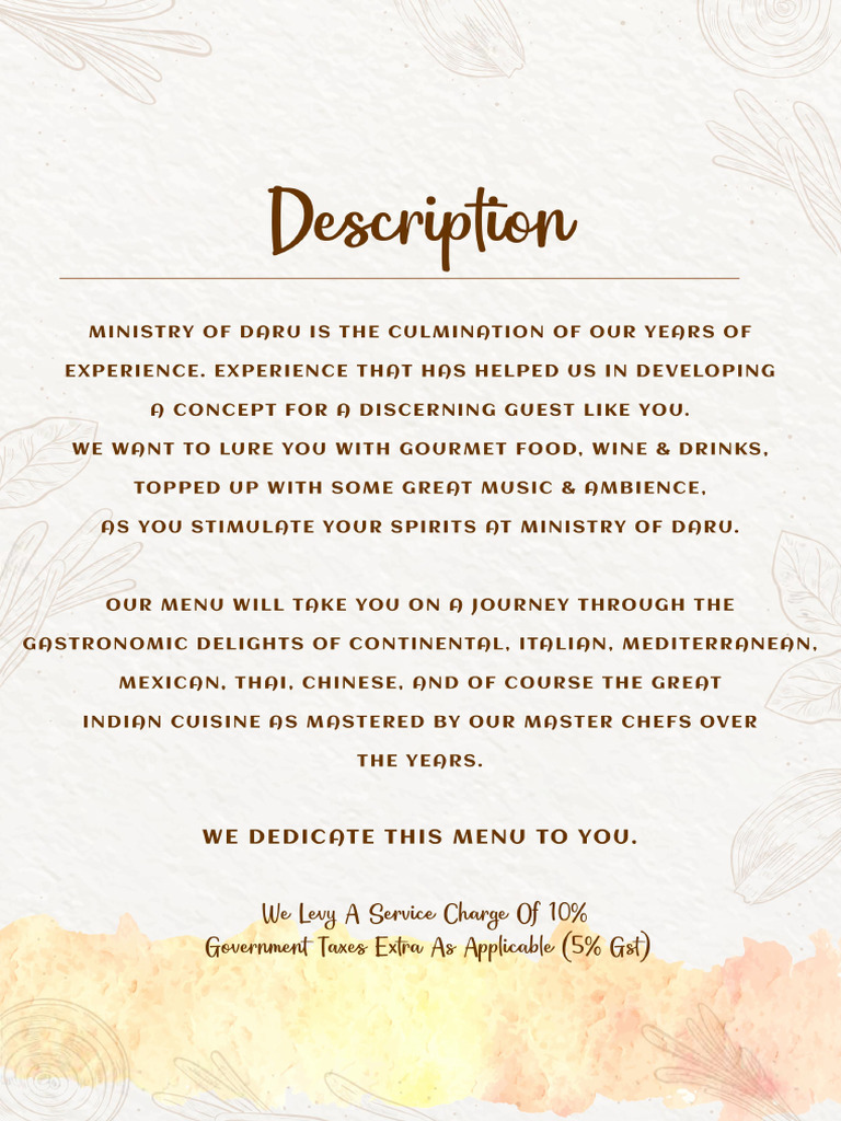 Ministry of Daru Food Menu | PDF